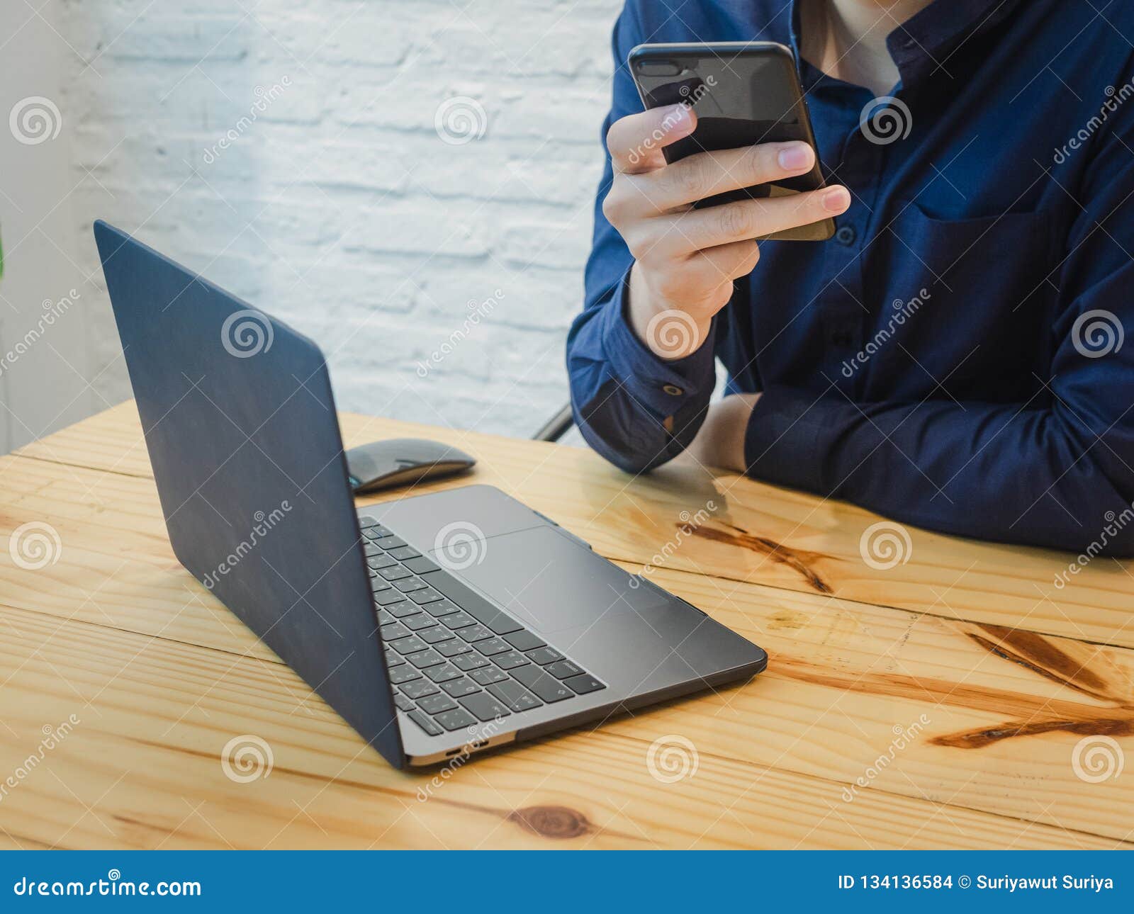 Business Man Use the Telephone and Labtop at the Office. Business, Work ...