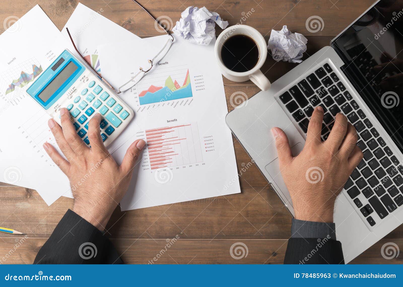 Business Man Using Computer and Calculator on Table Stock Image - Image ...