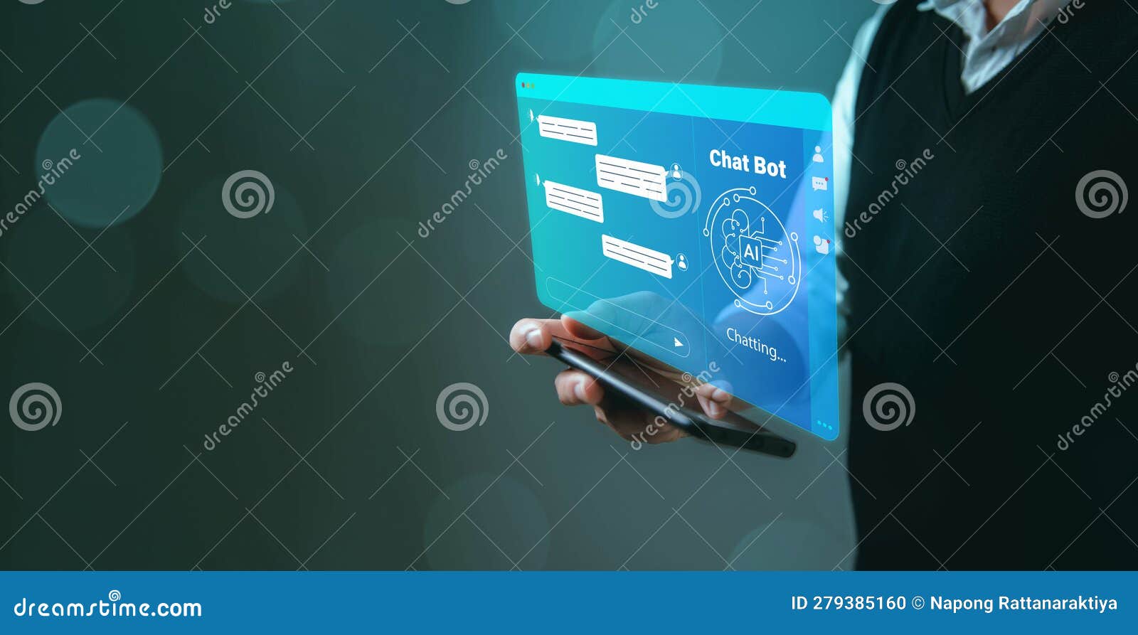 Business Man Using Digital Chatbot Application Artificial Intelligence ...