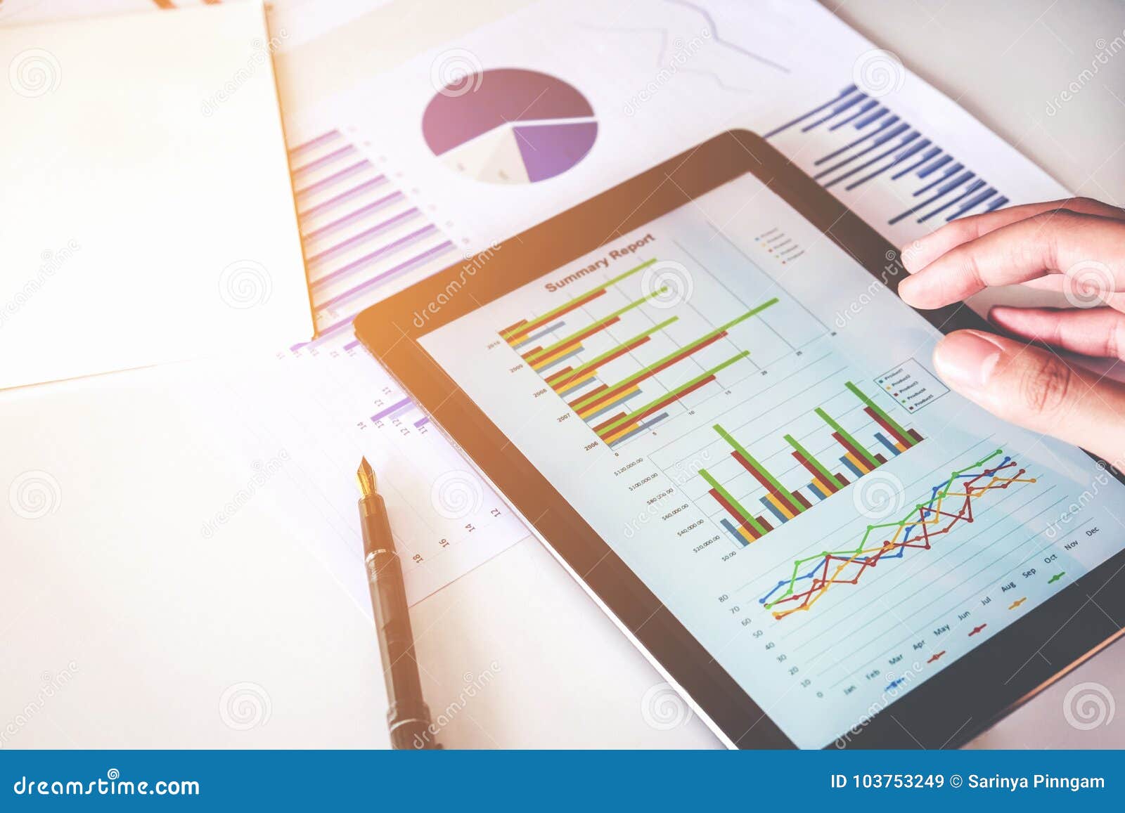 Business Man Using Digital Tablet with Report Chart Stock Image - Image ...