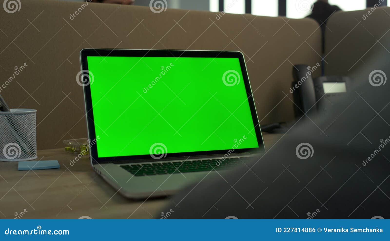 Business Man Using Green Screen Laptop Computer in Office. Green Screen ...