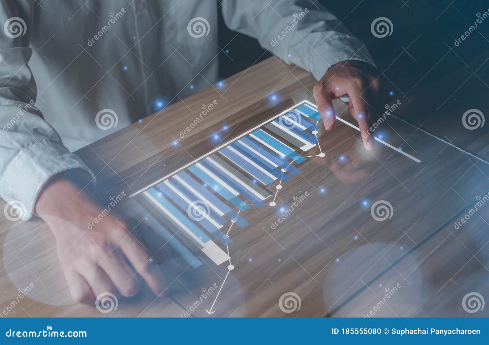 Business Man Using a Hand Touching Smart Table Technology about the ...