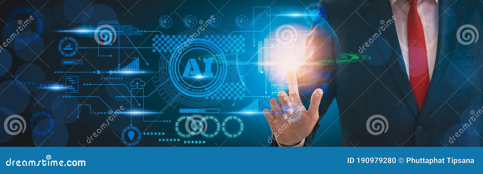 Business Man Using Interface Screen Display To Analyze and Process ...