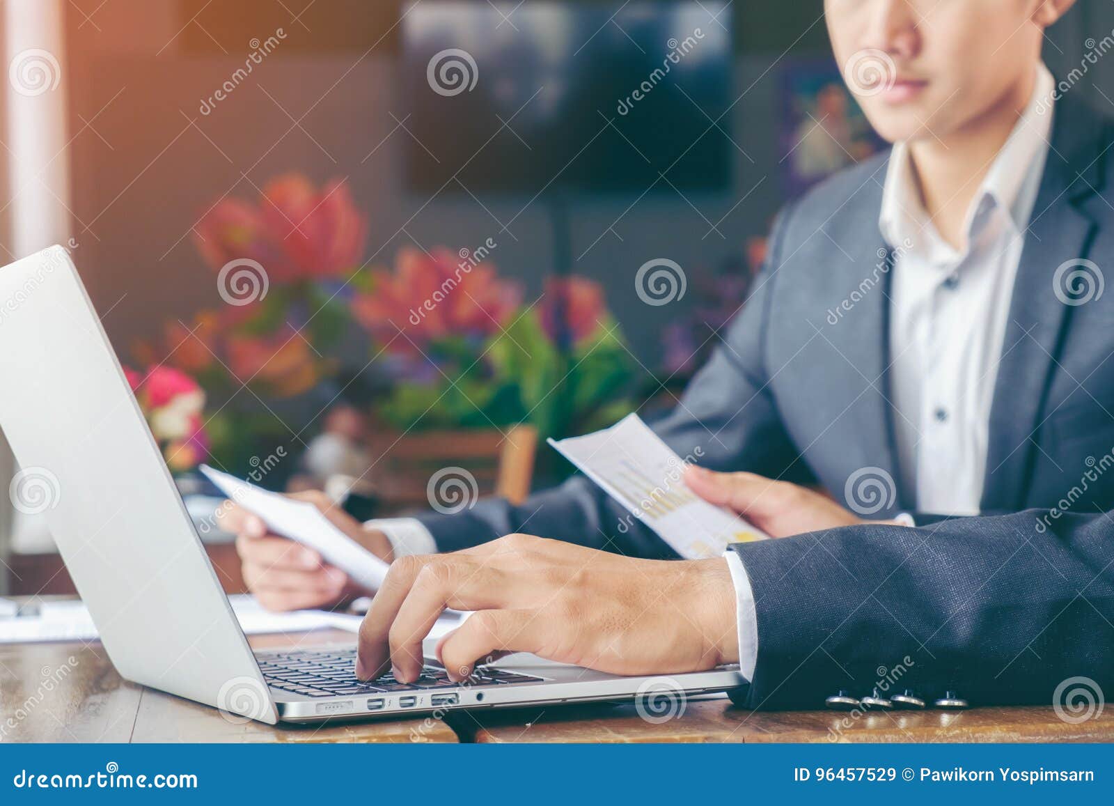 Business Man Using Laptop Computer and Discuss about Project Statup ...