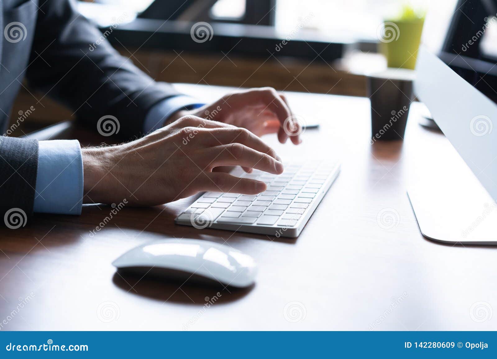 Business Man Using Laptop Computer. Male Hand Typing On Laptop Keyboard ...