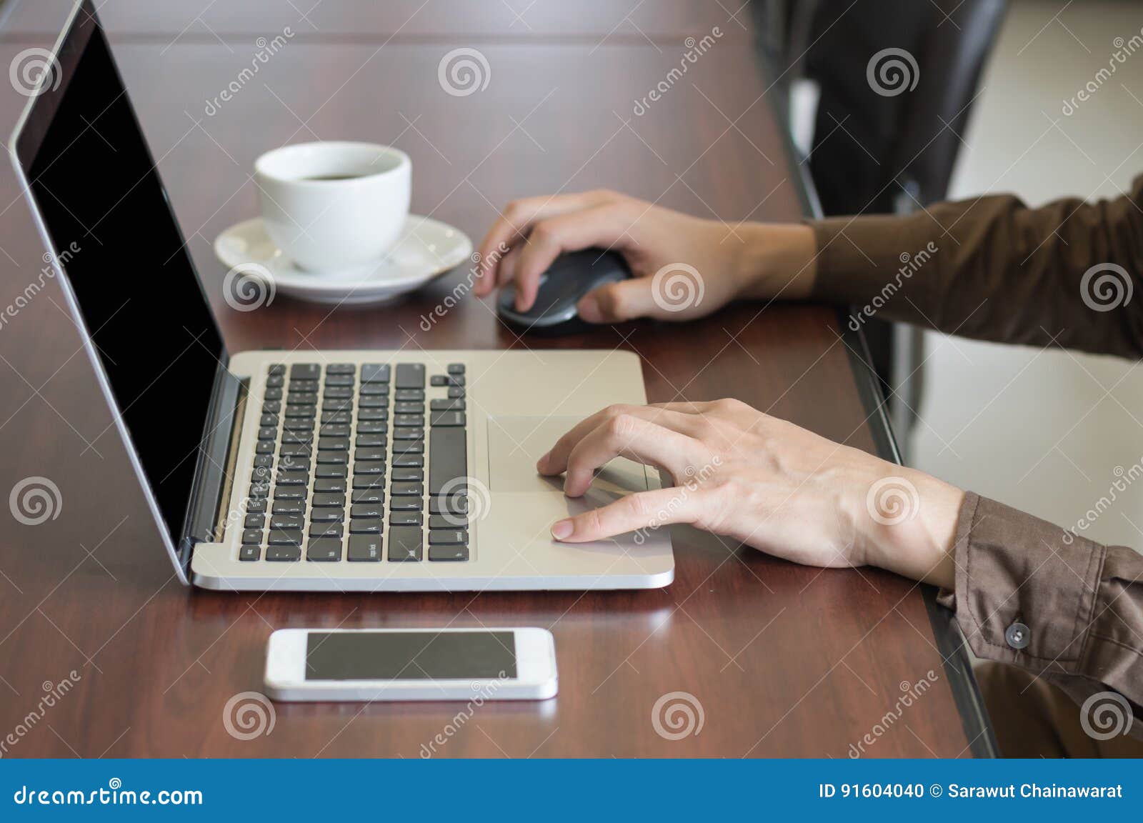 Business Man Using Laptop Working in Office with Cell Phone Stock Photo ...