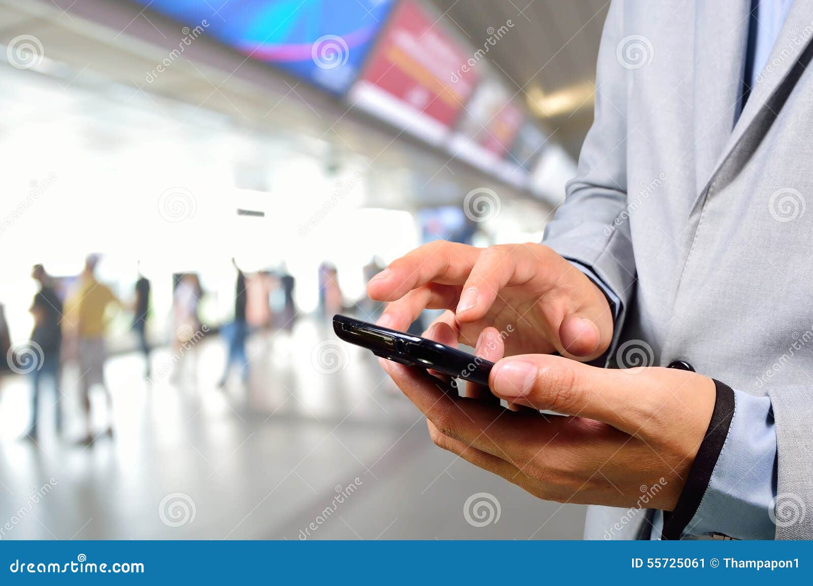 Business Man Using Mobile Phone in Modern Train Station Stock Image ...