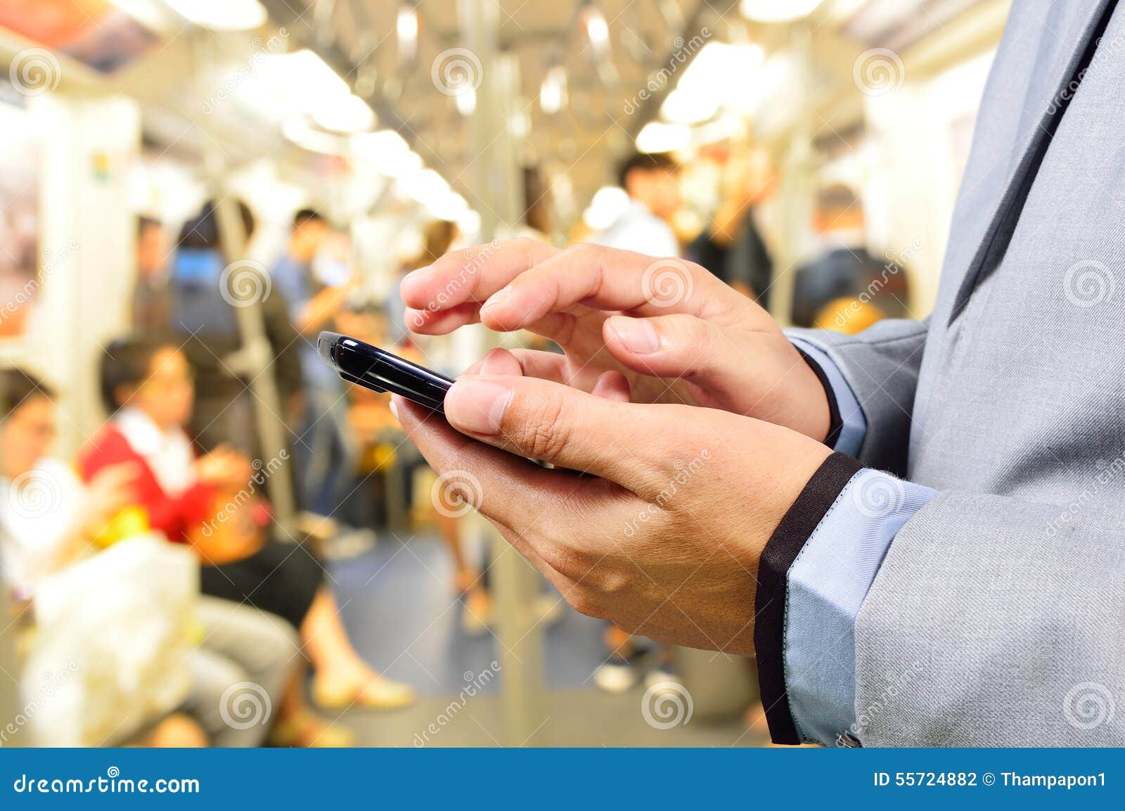 Business Man Using Mobile Phone in Train Stock Photo - Image of ...
