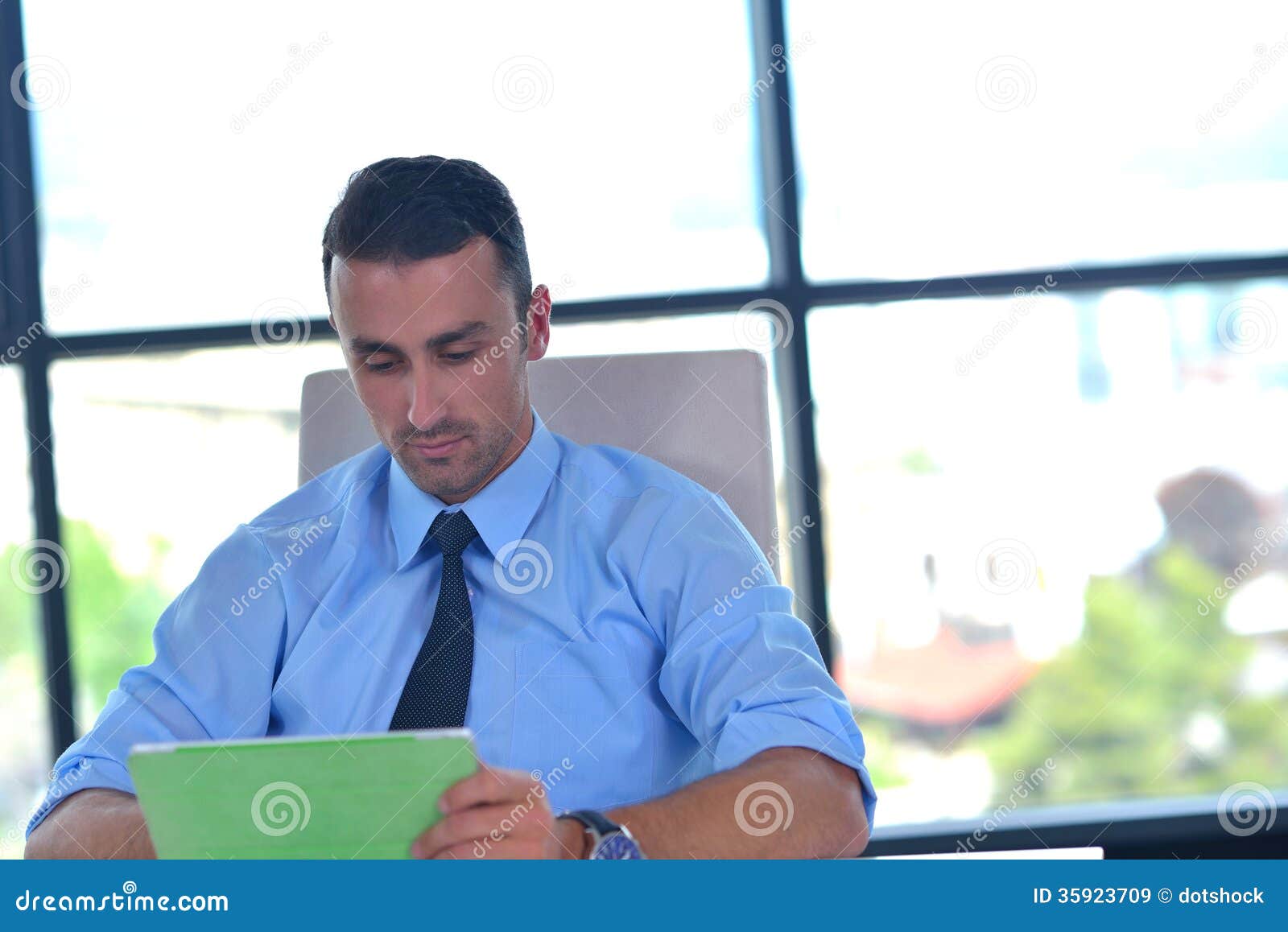 Business Man Using Tablet Compuer at Office Stock Image - Image of ...