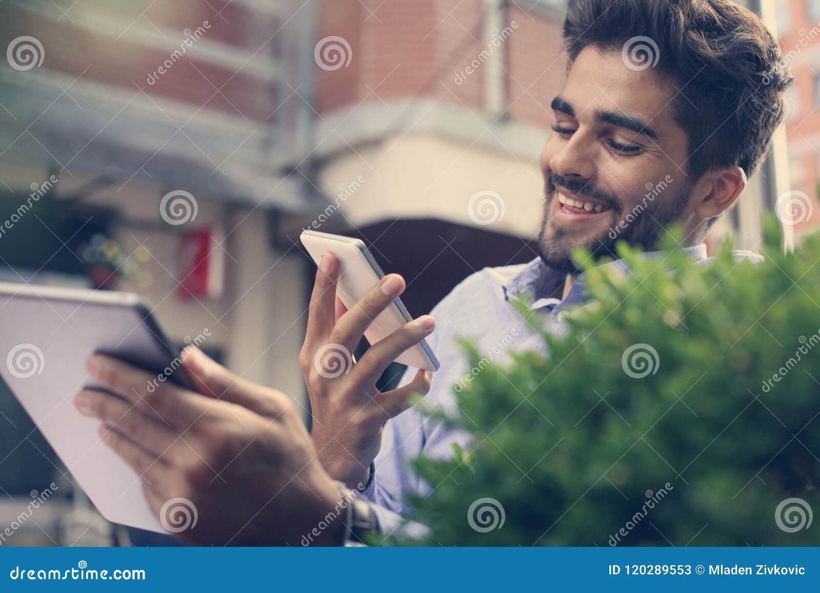 Business Man Using Technology in Cafe. Stock Image - Image of life ...