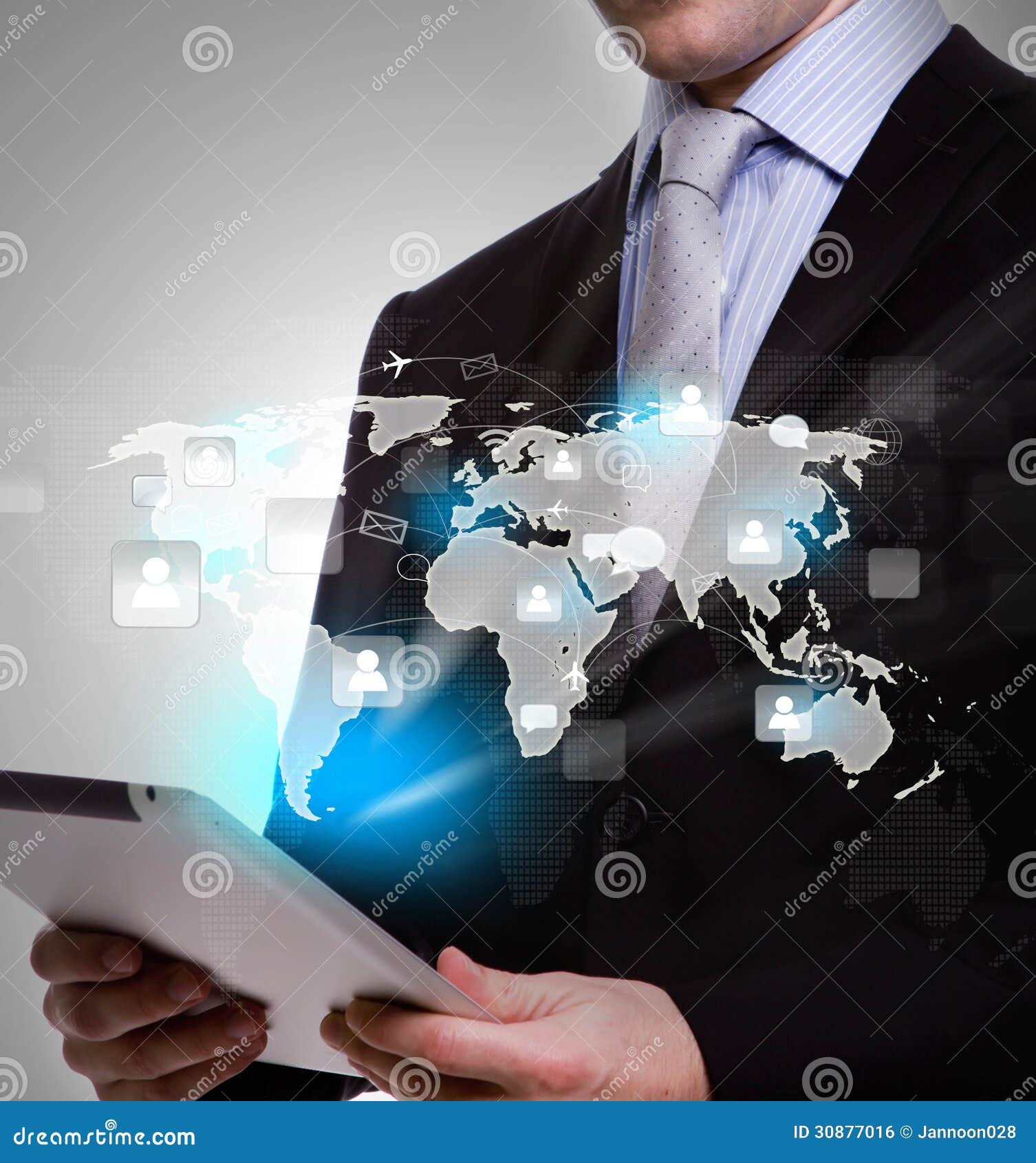 Business Man Using a Touch Screen Device Stock Photo - Image of ...