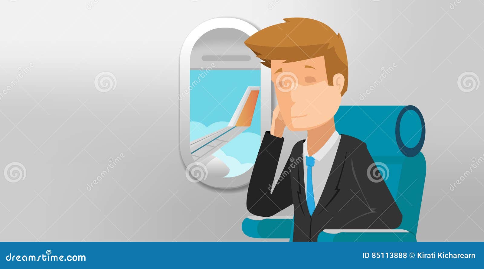 Airplane Window View Vector Illustration Set, Cartoon Interior Plane ...