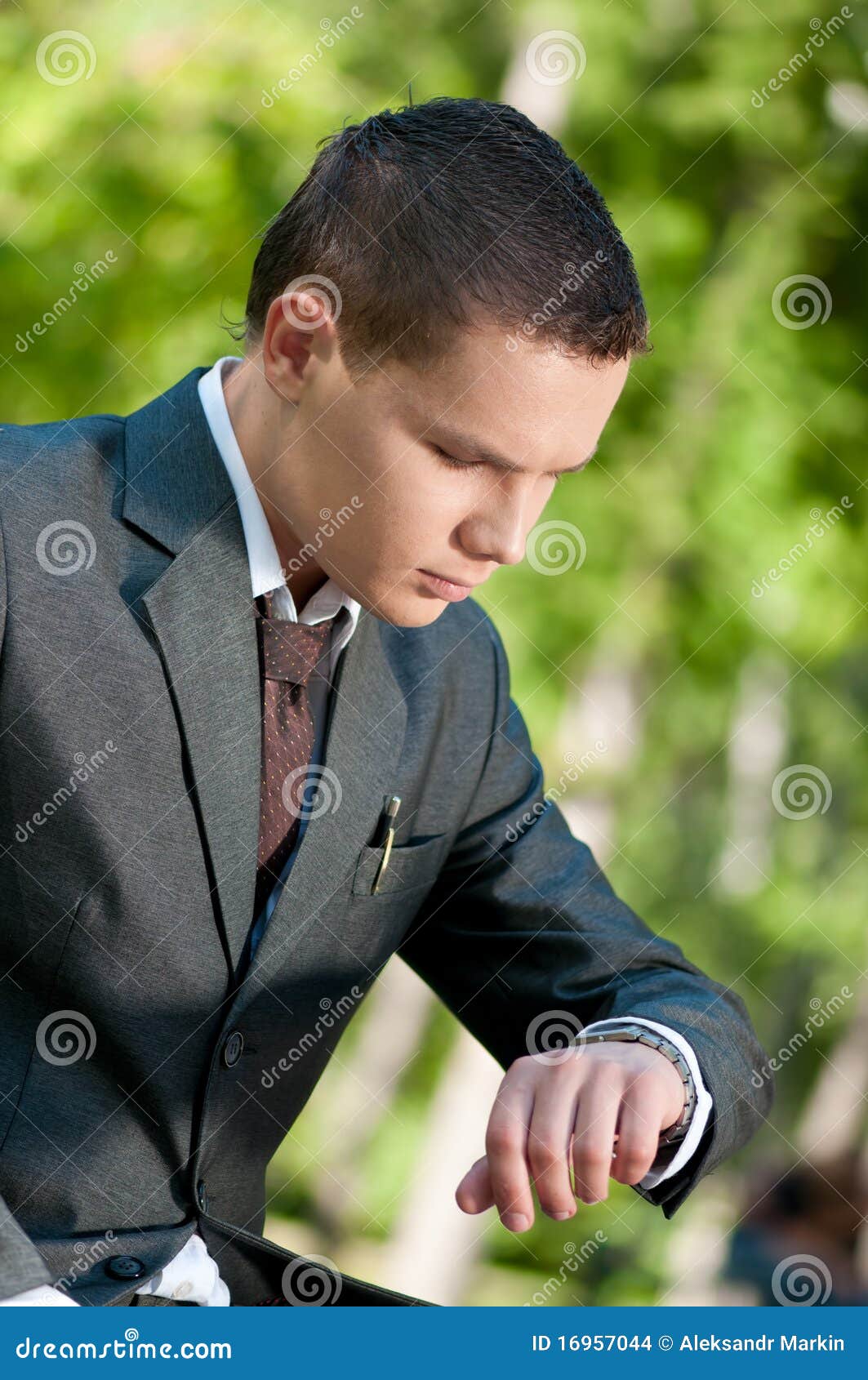 Business Man Waiting at Park. Watch. Student Stock Photo - Image of ...