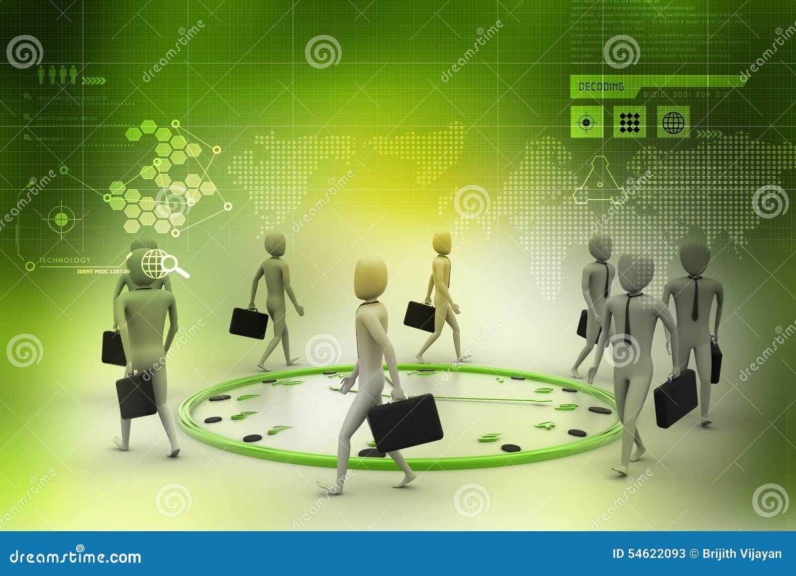 Business Man Walk Around the Clock Stock Illustration - Illustration of ...