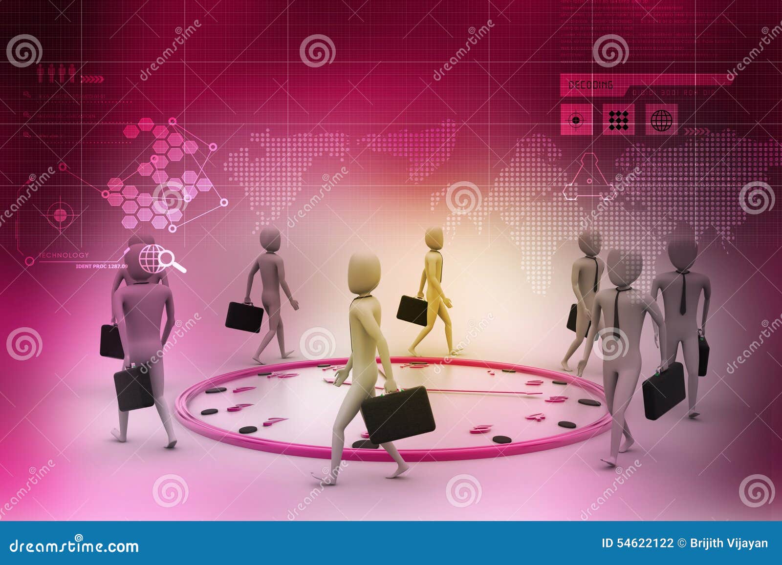 Business Man Walk Around the Clock Stock Illustration - Illustration of ...