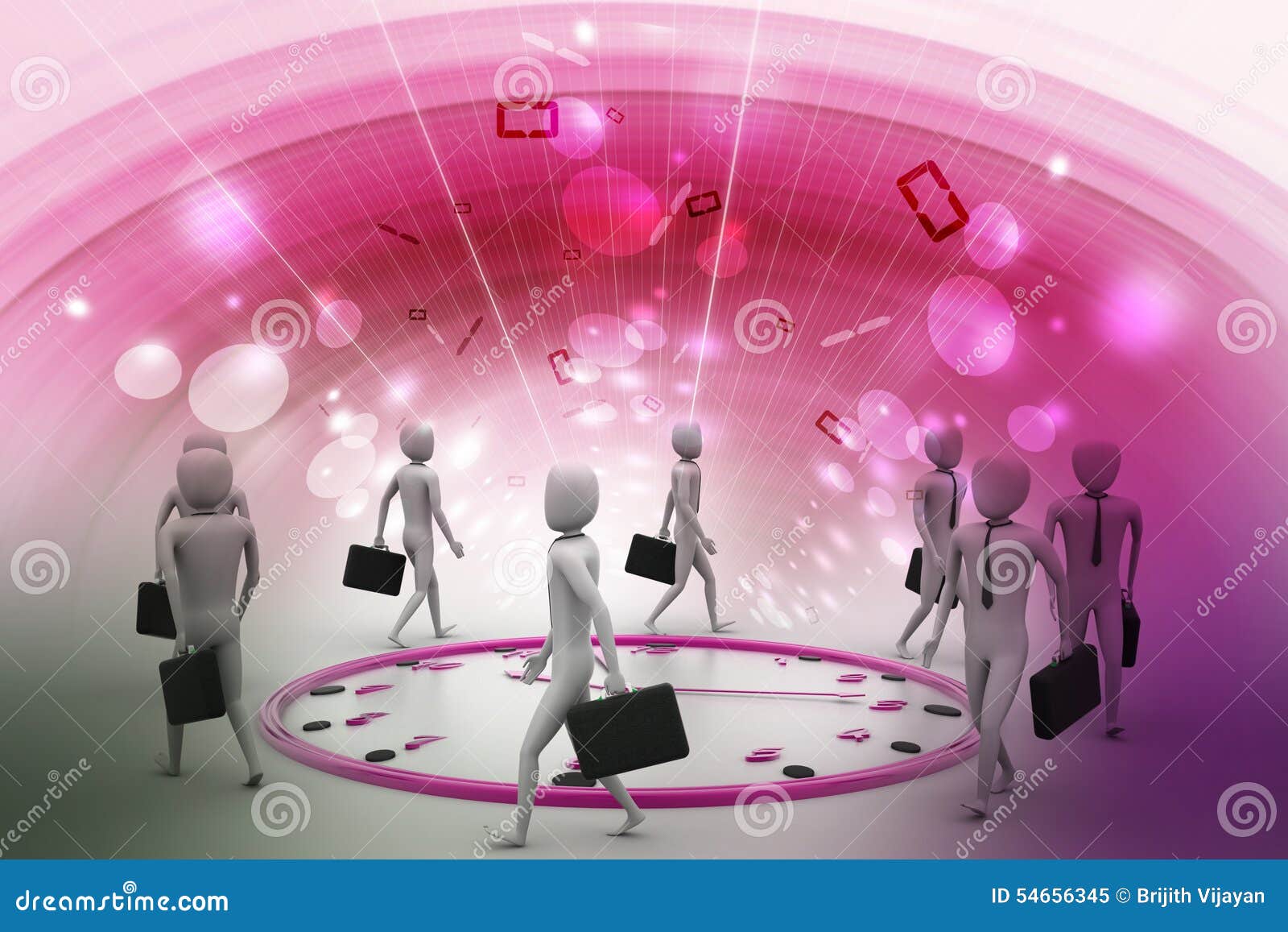 Business Man Walk Around the Clock Stock Illustration - Illustration of ...