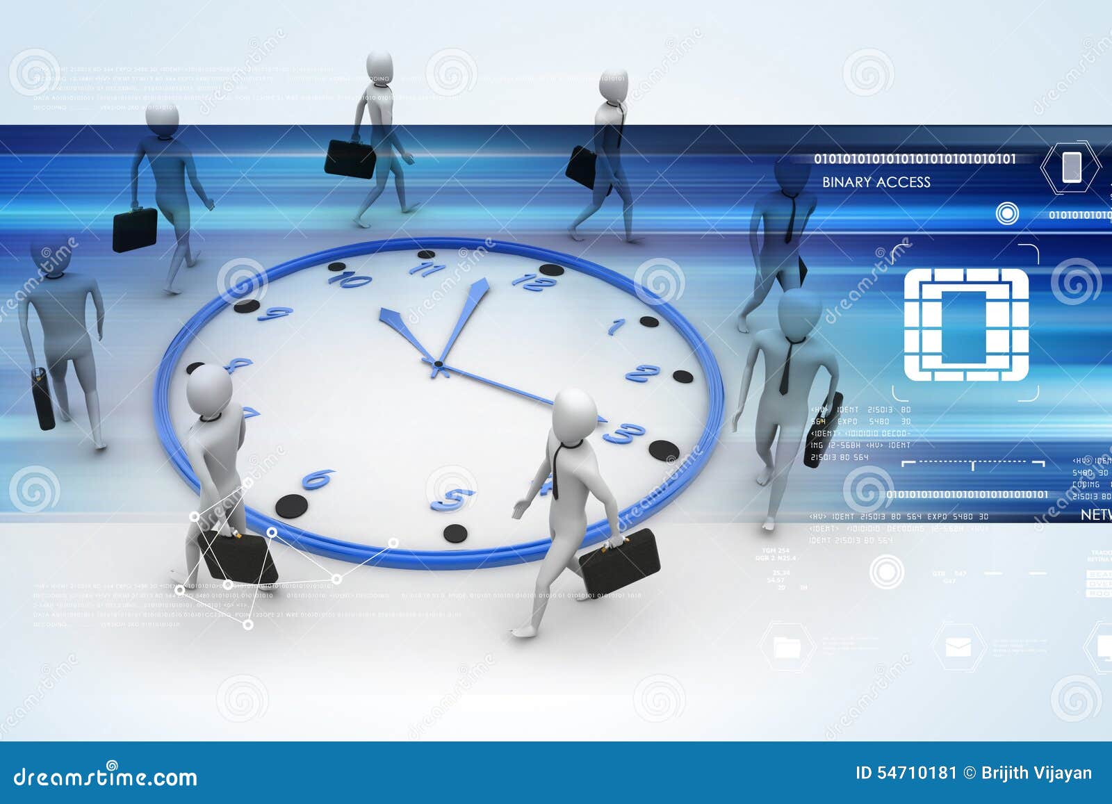 Business Man Walk Around the Clock Stock Illustration - Illustration of ...