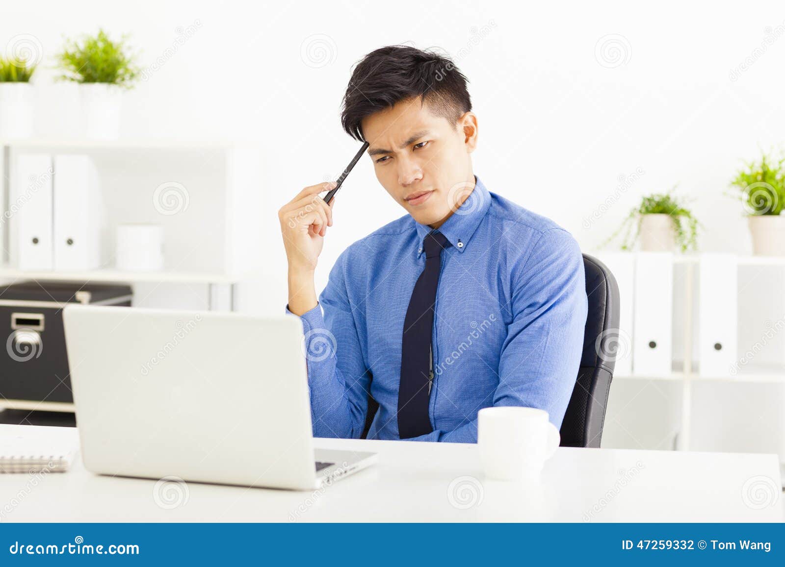 Business Man Watching Laptop and Thinking Stock Photo - Image of ...