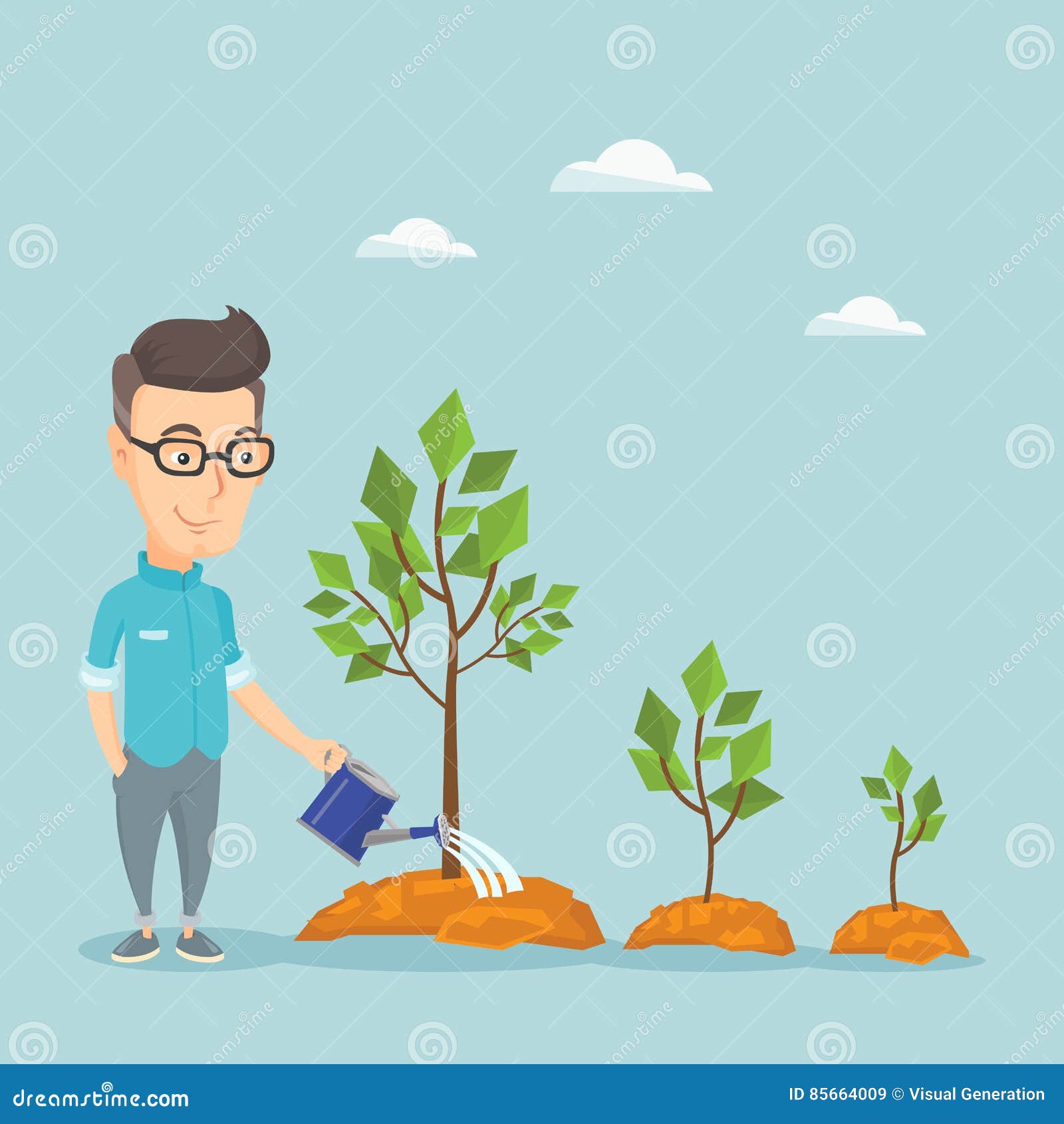 Business Man Watering Trees Vector Illustration. Stock Vector ...