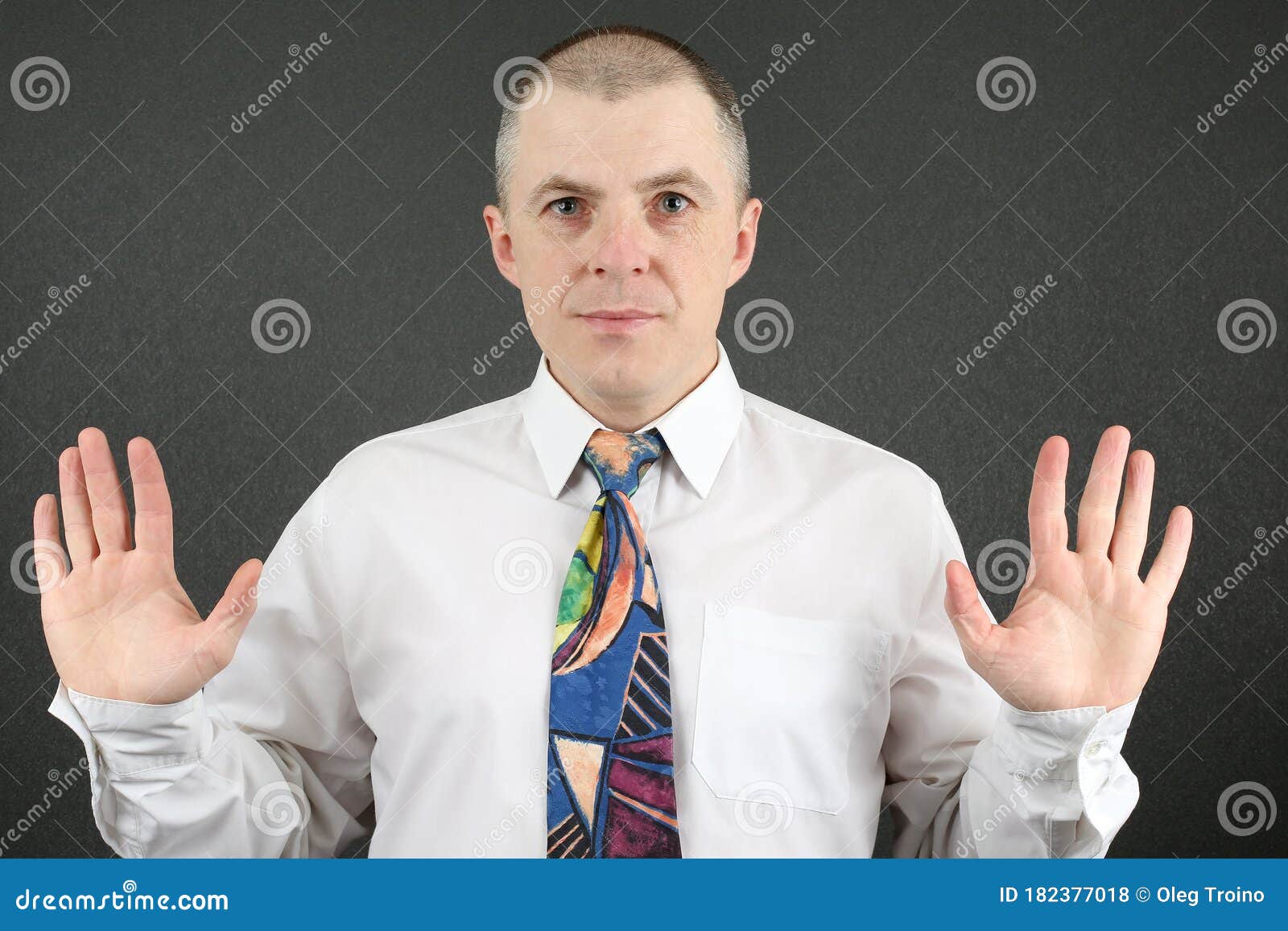 Business Man in White Shirt Shows Open Palms Stock Photo - Image of ...