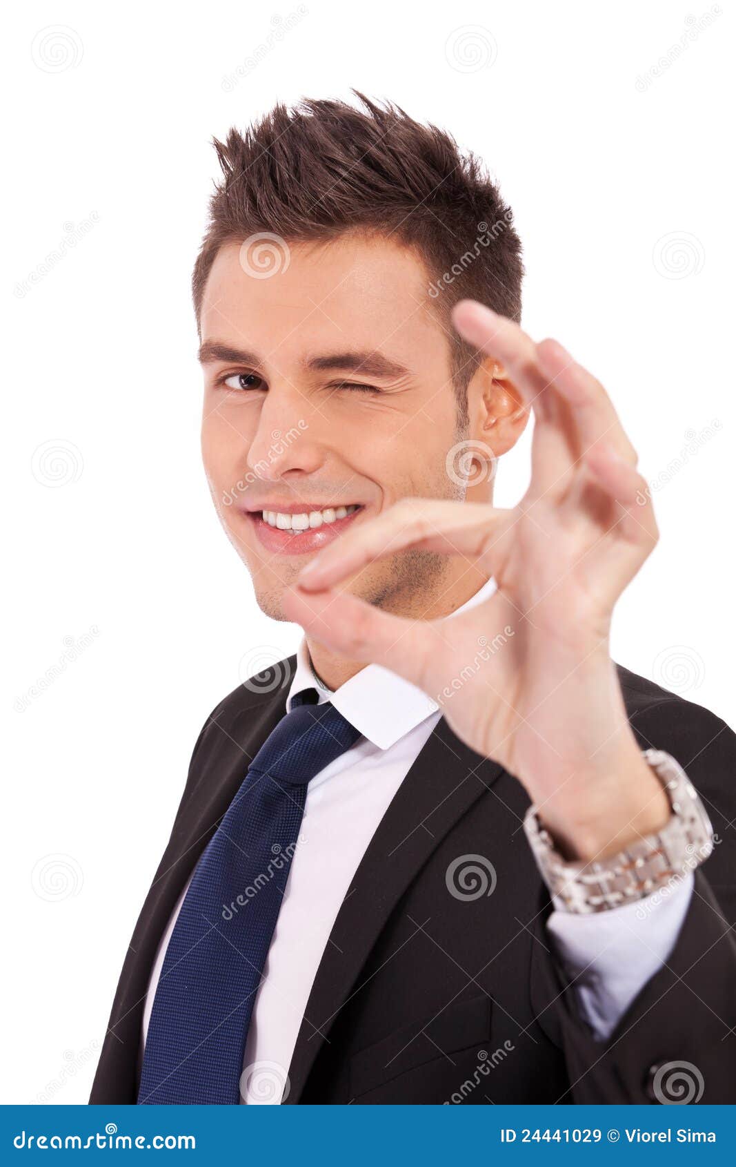 Business Man Winking with Ok Sign Stock Image - Image of victory ...