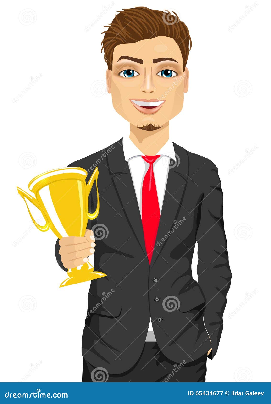 Business Man Winner Holding A Gold Cup Trophy Stock Vector