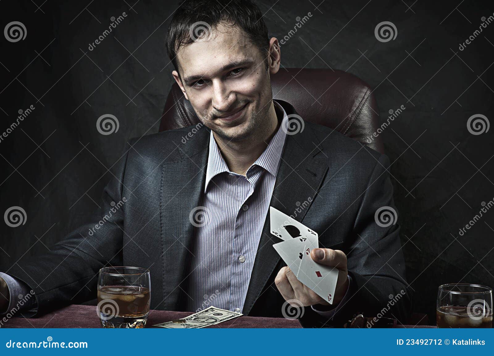 Business Man Winner Playing Poker Stock Photo - Image of hands, gamble ...