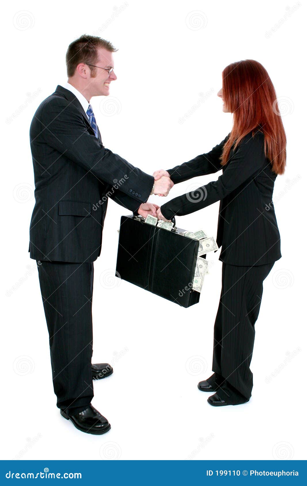 Business Man and Woman Shaking Hands Over Briefcase of Money Stock ... Business Man and Woman Shaking Hands Over Briefcase of Money Stock ...