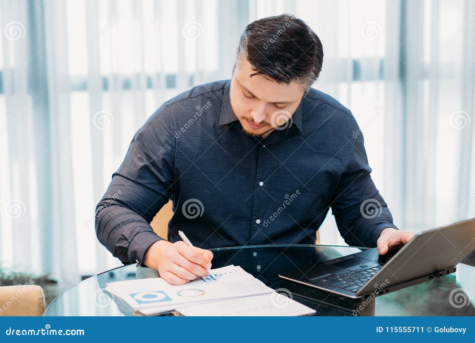 Business Man Work Data Information Analysis Papers Stock Image - Image ...