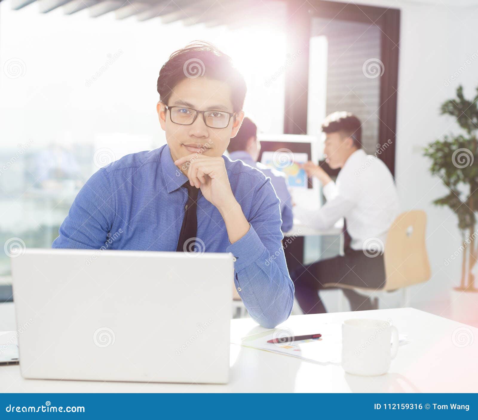 Business Man Work in Office on Computer Stock Photo - Image of glasses ...