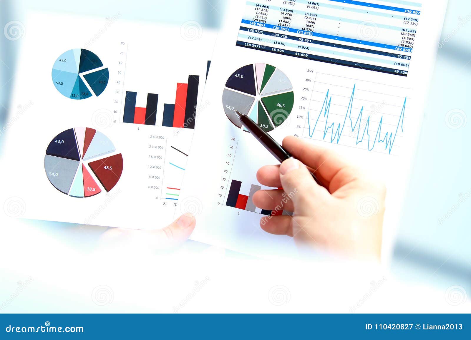 Business Man Working and Analyzing Financial Figures on a Graphs. Stock ...