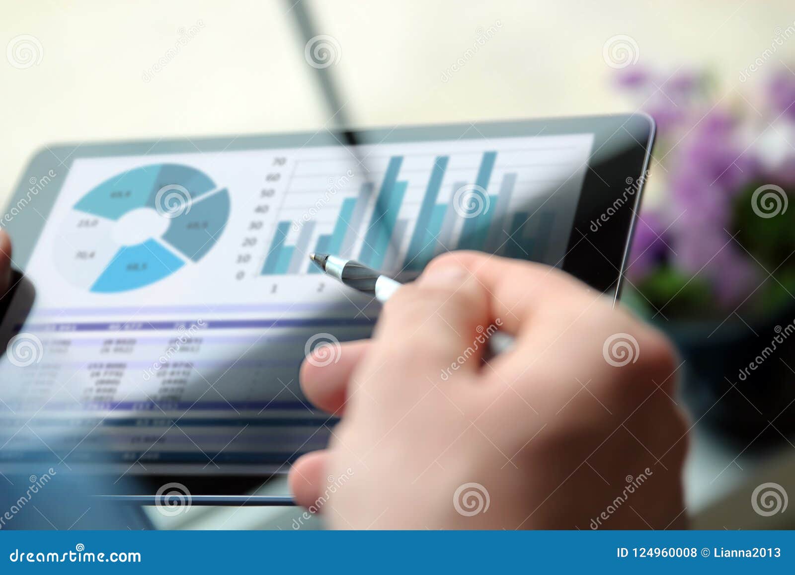 Business Man Working and Analyzing Financial Figures on a Graphs on a ...
