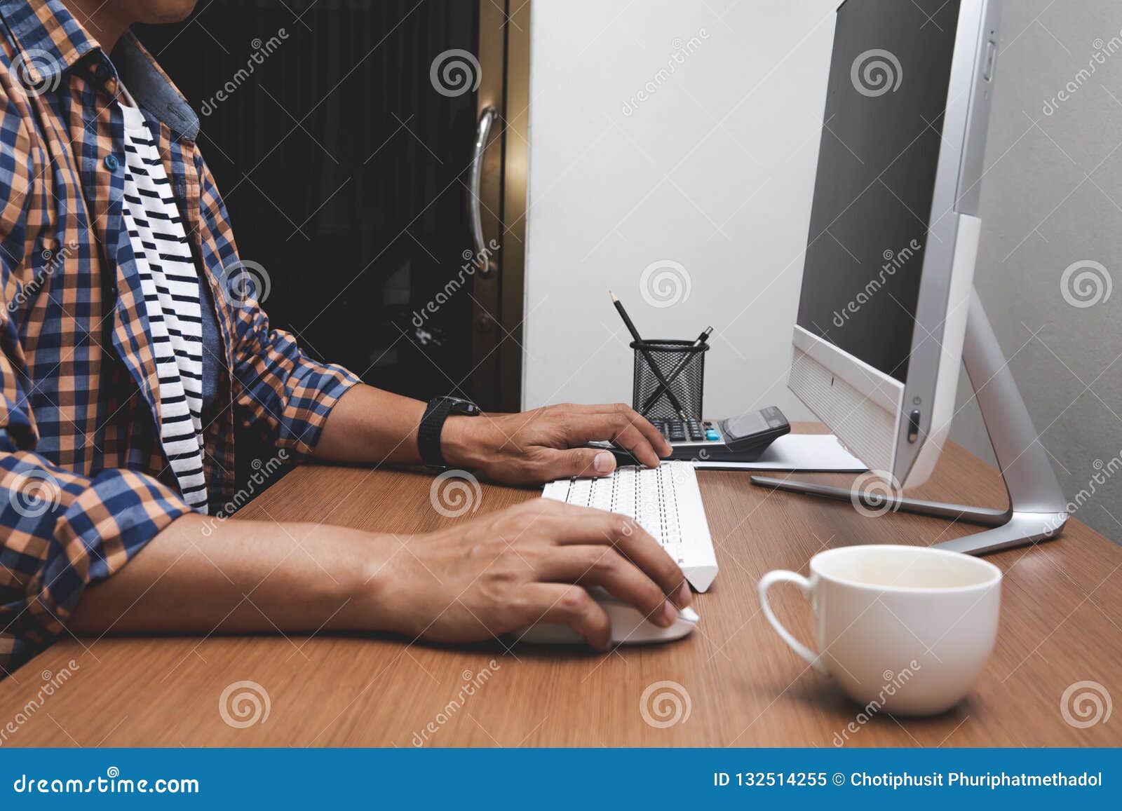 Business Man Working on Computer Stock Image - Image of back, person ...