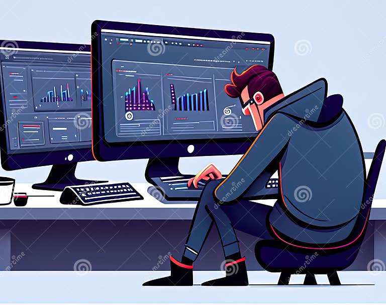 Business Man Working with Computer Stock Illustration - Illustration of ...
