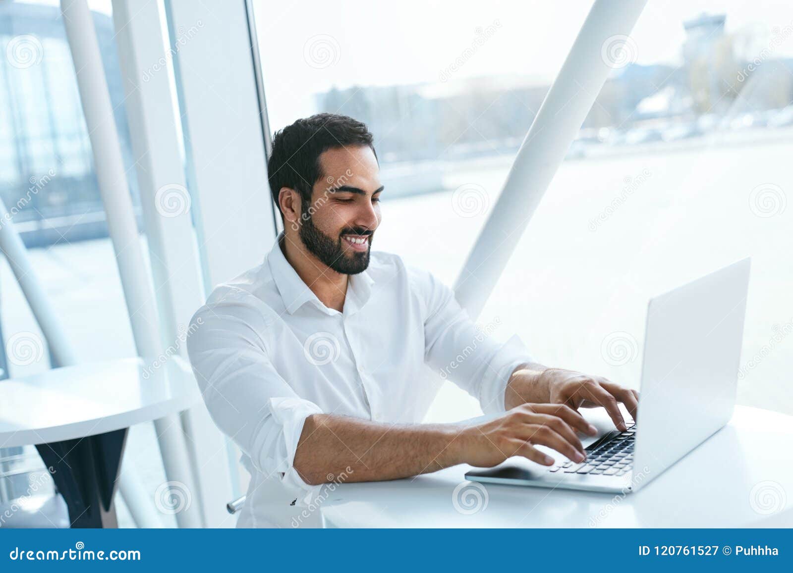 Business Man Working on Computer in Cafe Stock Image - Image of ...