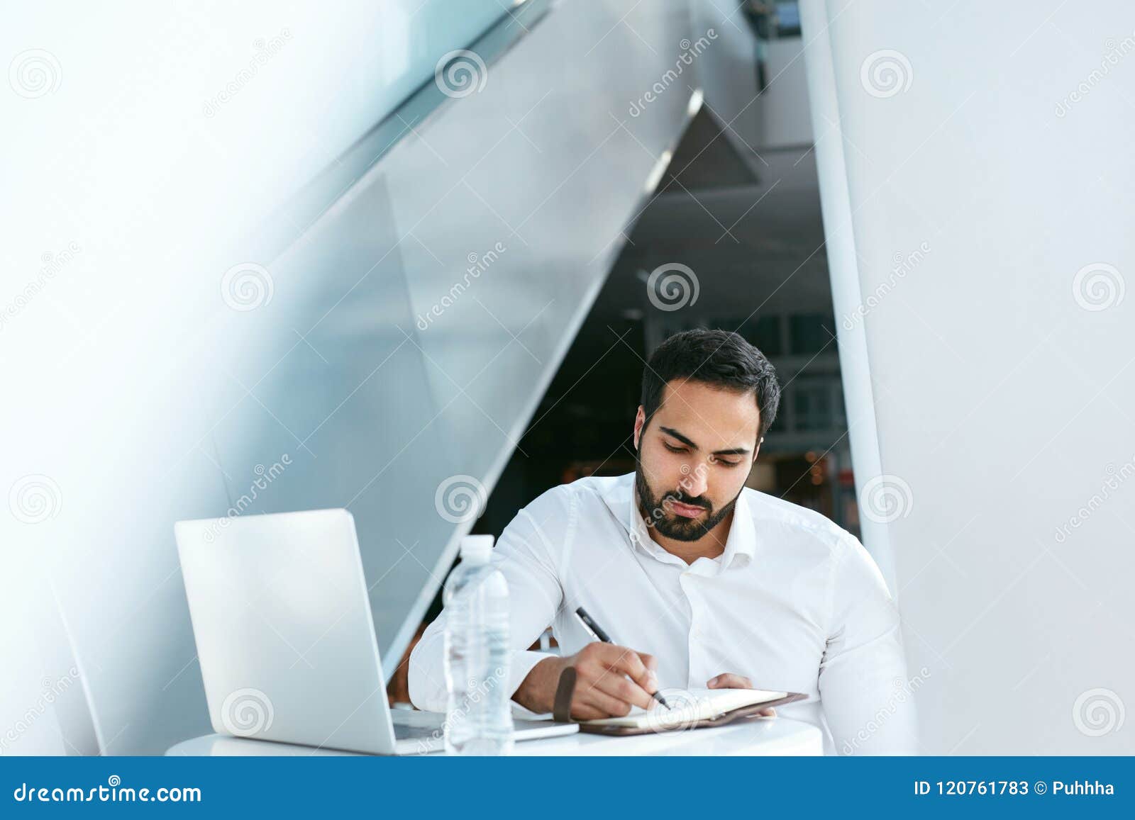 Business Man Working on Computer in Cafe Stock Image - Image of high ...