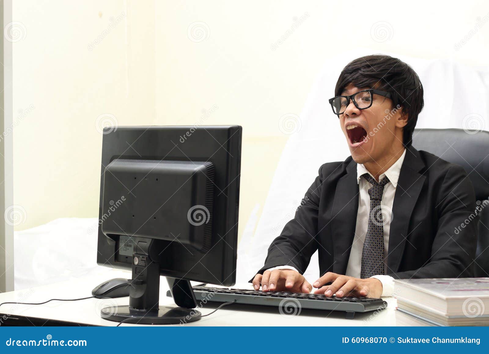 Business Man Working on Computer, White Background Stock Photo - Image ...