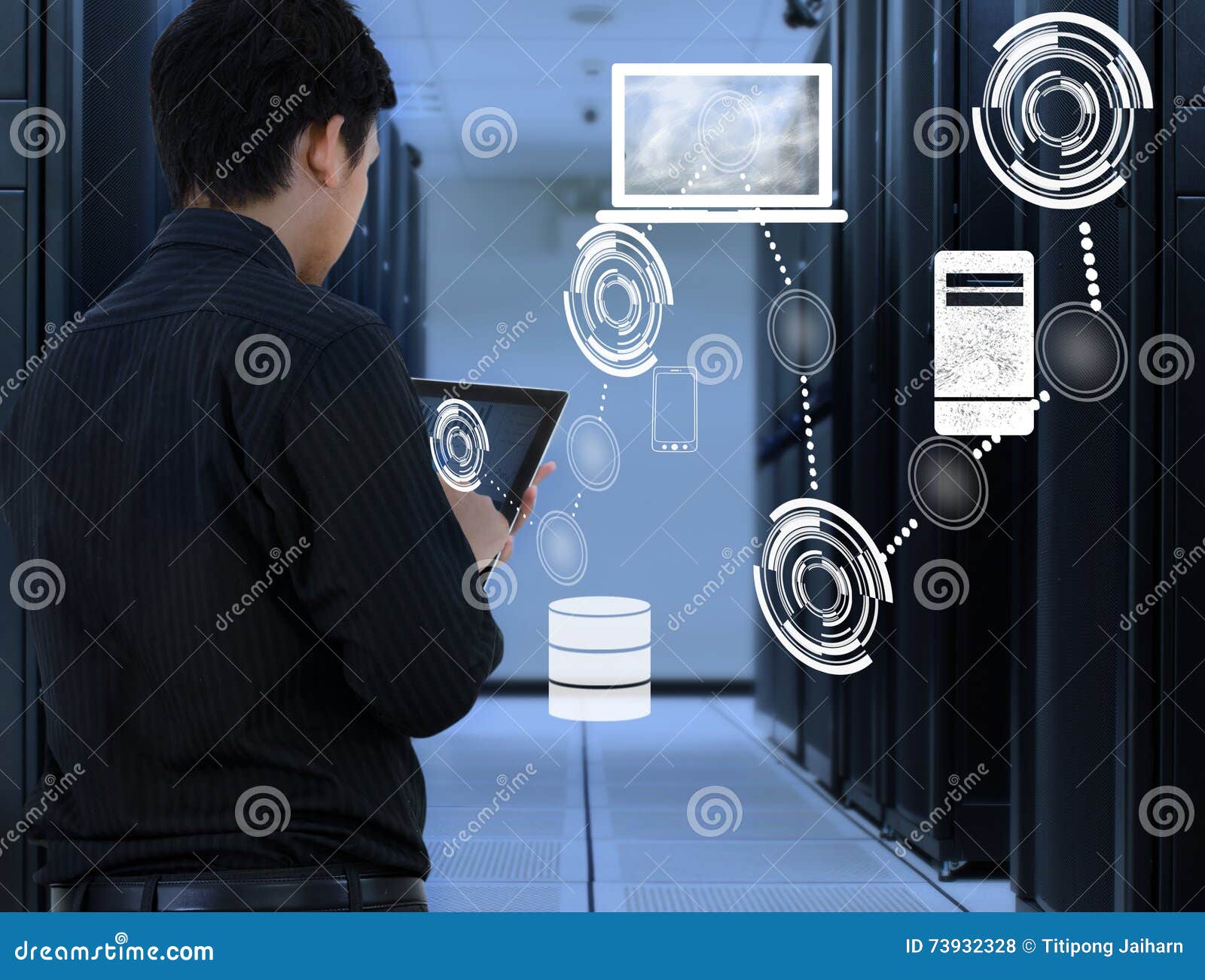 Business Man Working in Data Center with Cloud Technology Stock Photo ...