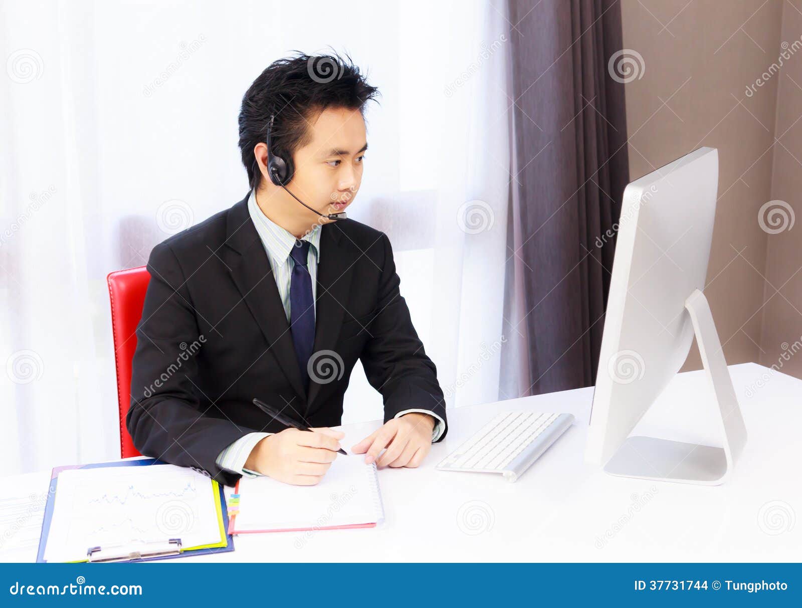 Business Man Working with Desktop Computer Stock Photo - Image of chief ...
