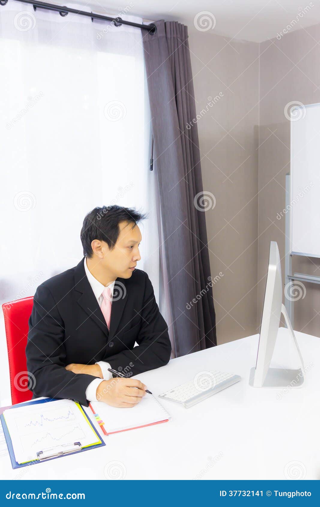 Business Man Working with Desktop Computer Stock Image - Image of ...