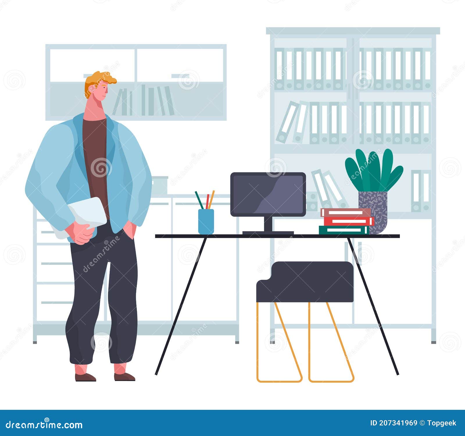 Business Man Working at His Office Standing Near Table with Computer ...