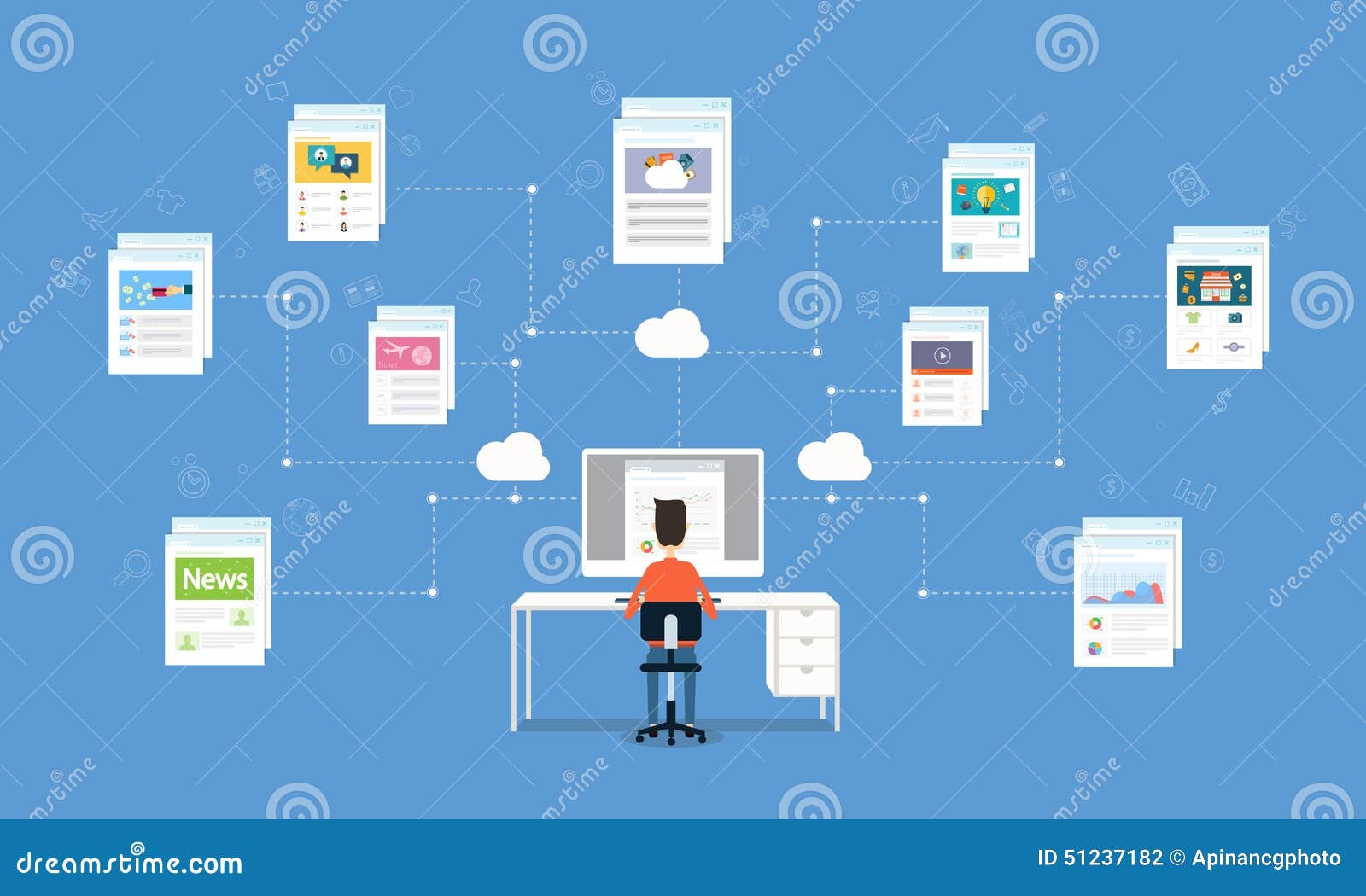 Business Man Working on Internet Online Network Connection Stock Vector ...