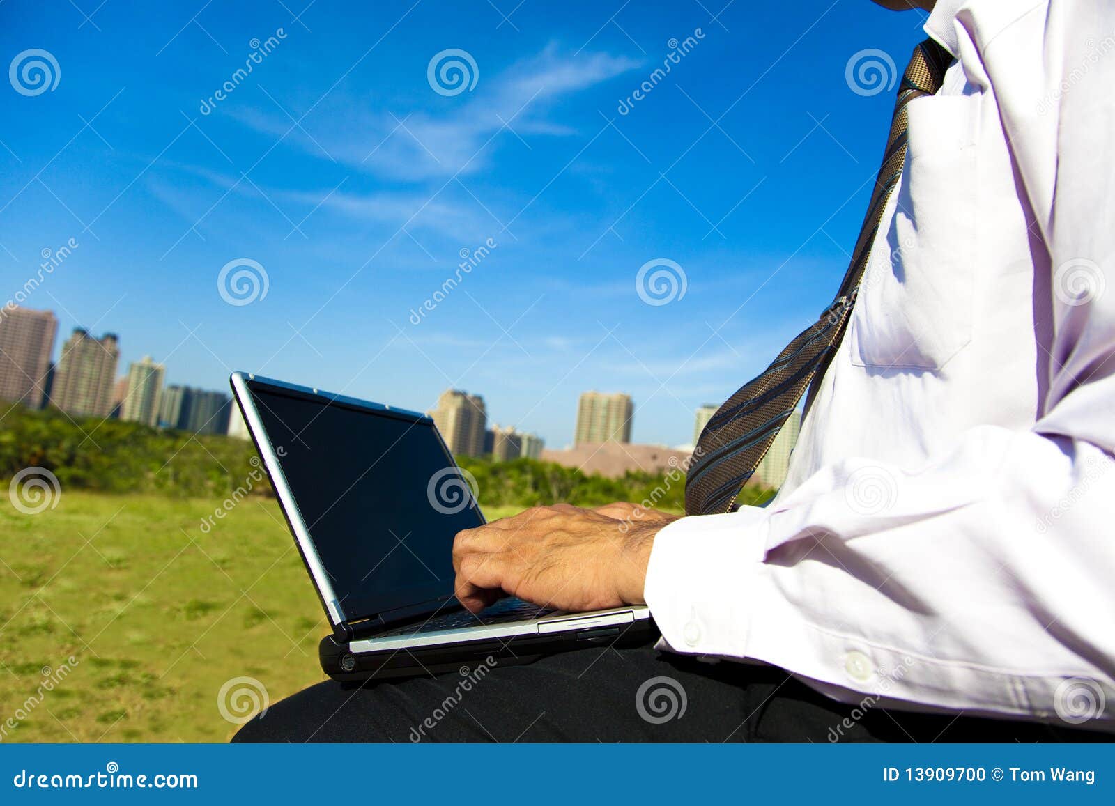 Business Man Working on a Laptop Outdoors Stock Photo - Image of blue ...