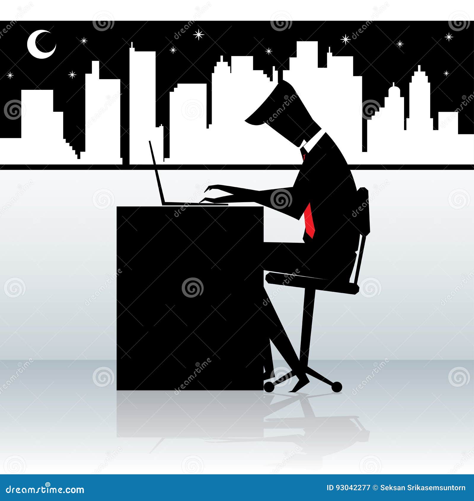 Business Man Working at Night at the Office Cartoon Stock Vector ...