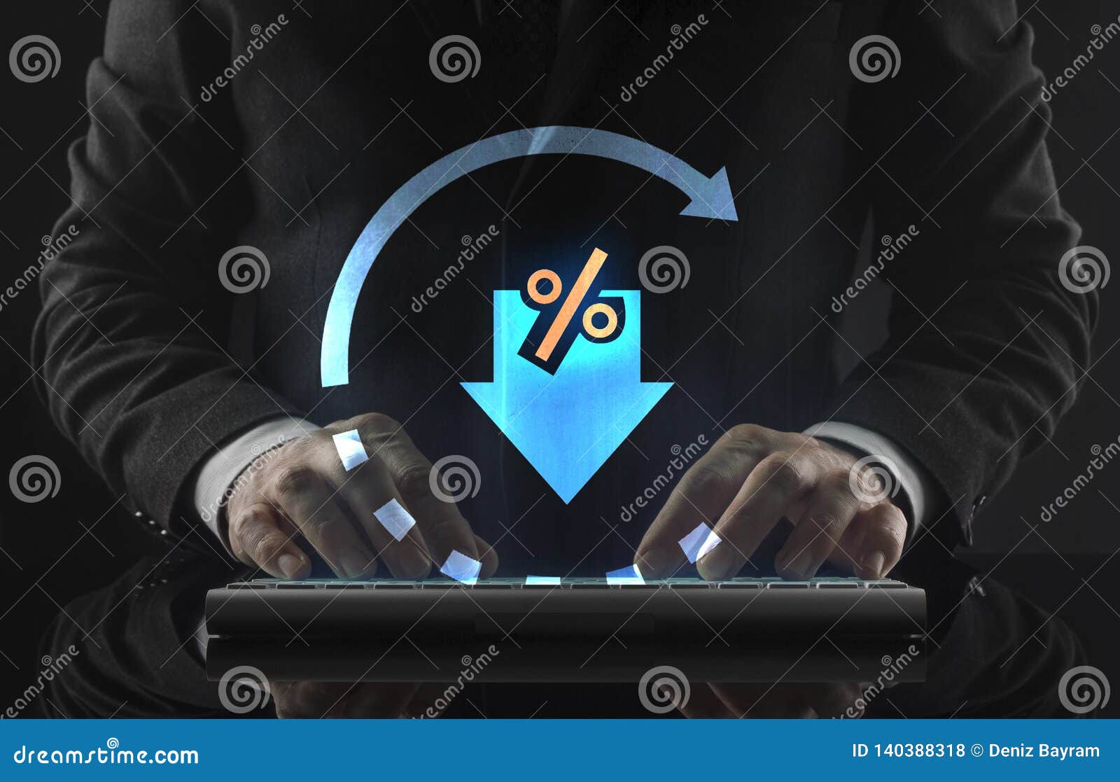 Business Man Working in Office and Icons Appearing Stock Illustration ...