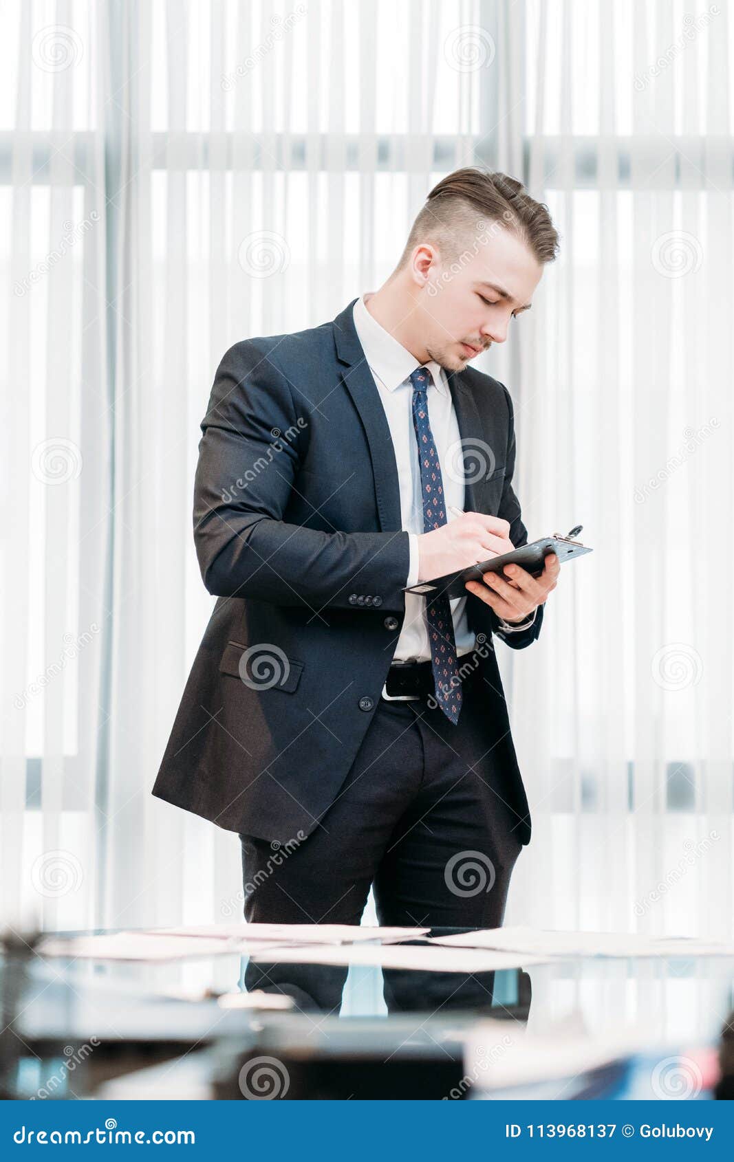 Business Man Working Office Writing Notepad Stock Image - Image of ...