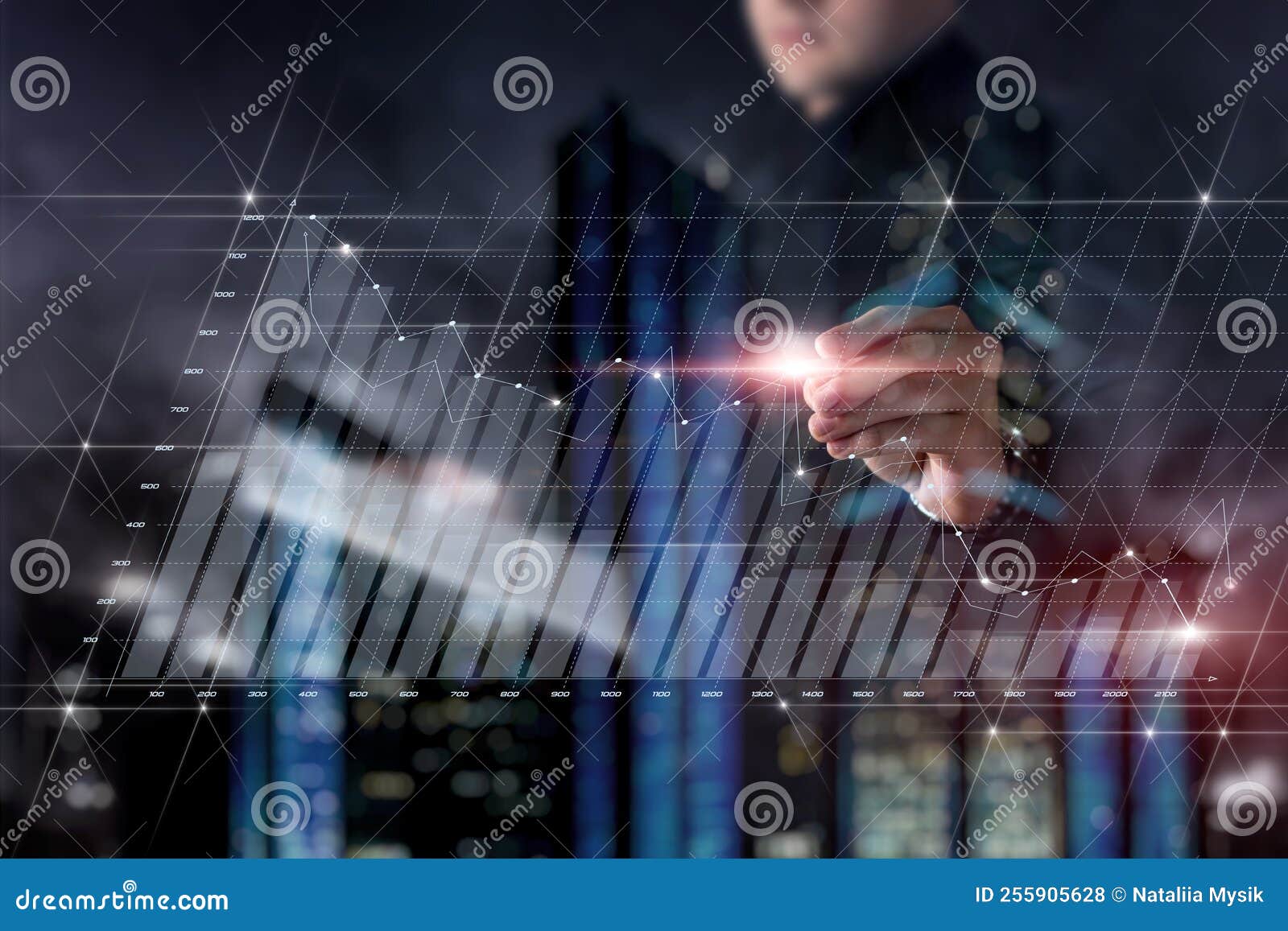 Businessman Working with Profit Drop Chart on Virtual Computer Screen ...