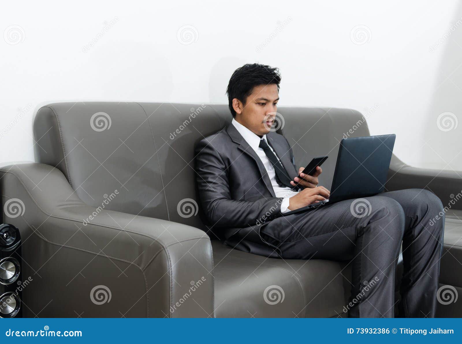Business Man Working on Sofa at Home Stock Photo - Image of mobile ...