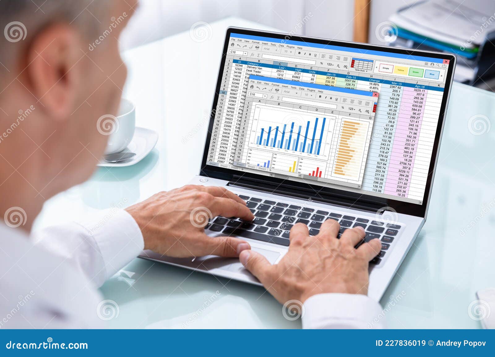 Business Man Working with Spreadsheet Graphs Stock Image - Image of ...
