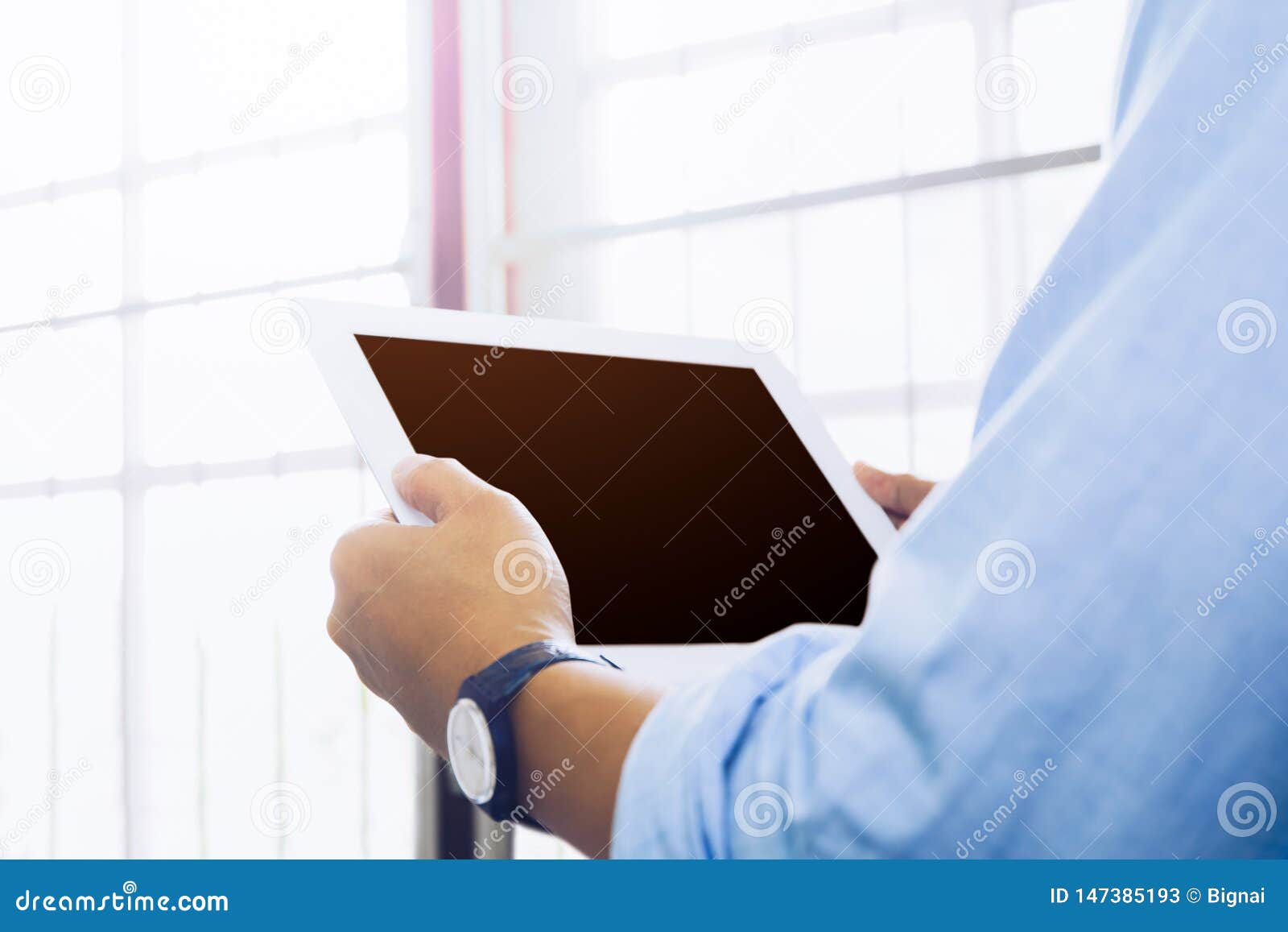 Business Man Working on the Tablet in Office. Stock Image - Image of ...